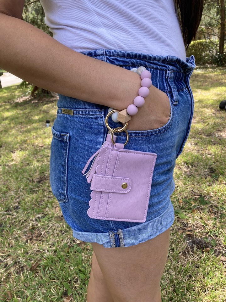 Keychain Bracelet Wristlet Silicone Beaded Key Ring Bracelet Card ...