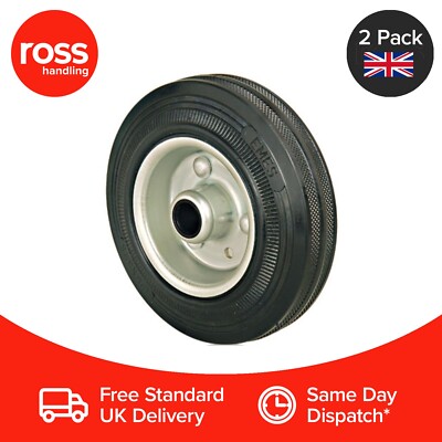 Set of 2 - 100mm Rubber Wheels Plain Bore - Replacement Trolley Wheels ...