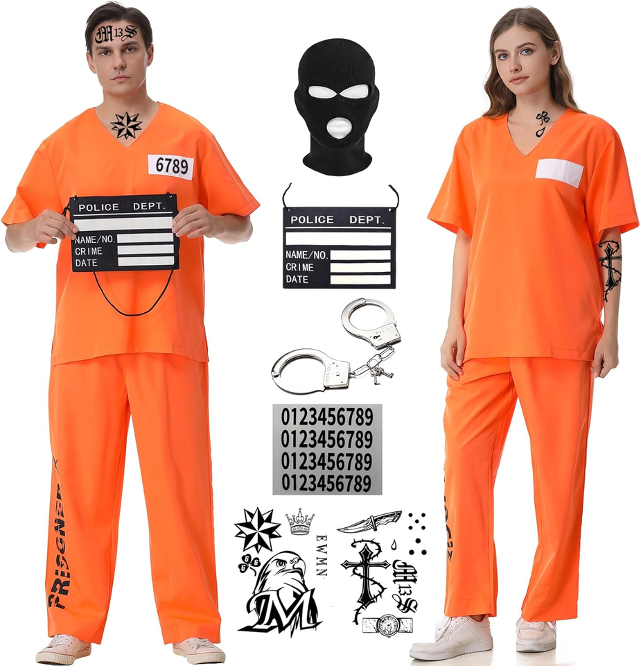 Prisoner Costume Men Women Orange Prison Inmate Outfit Adult Jail Costume Hallow 7445050424490| eBay