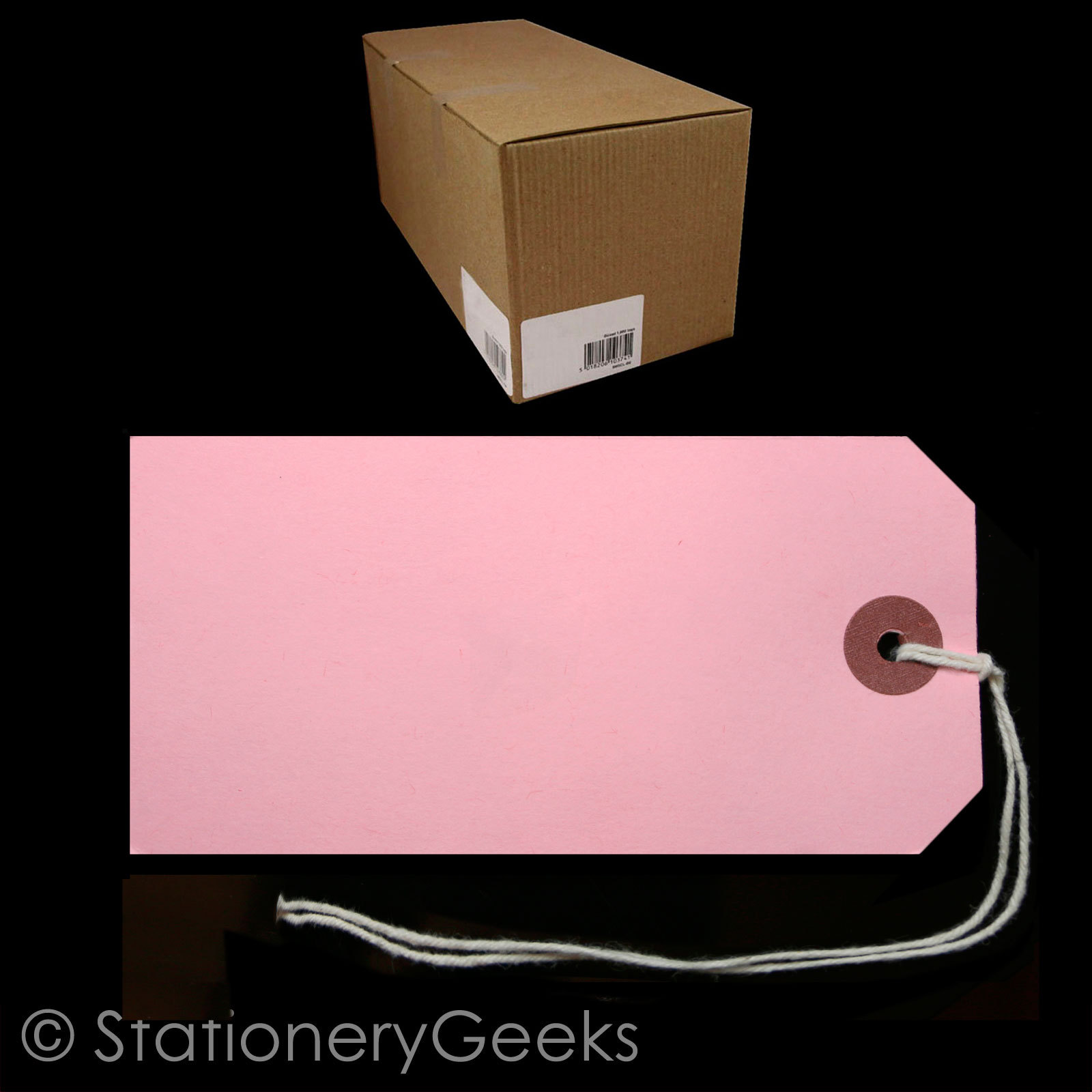1000 Pink Strung Tags 120 x 60 mm String Tie On Parcel Luggage Tag ...