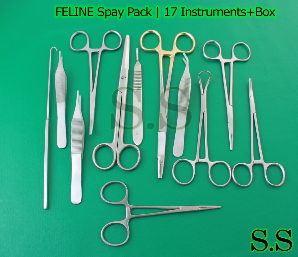 Feline Spay Pack | 17 Instruments+Box Stainless Steel Veterinary DS ...