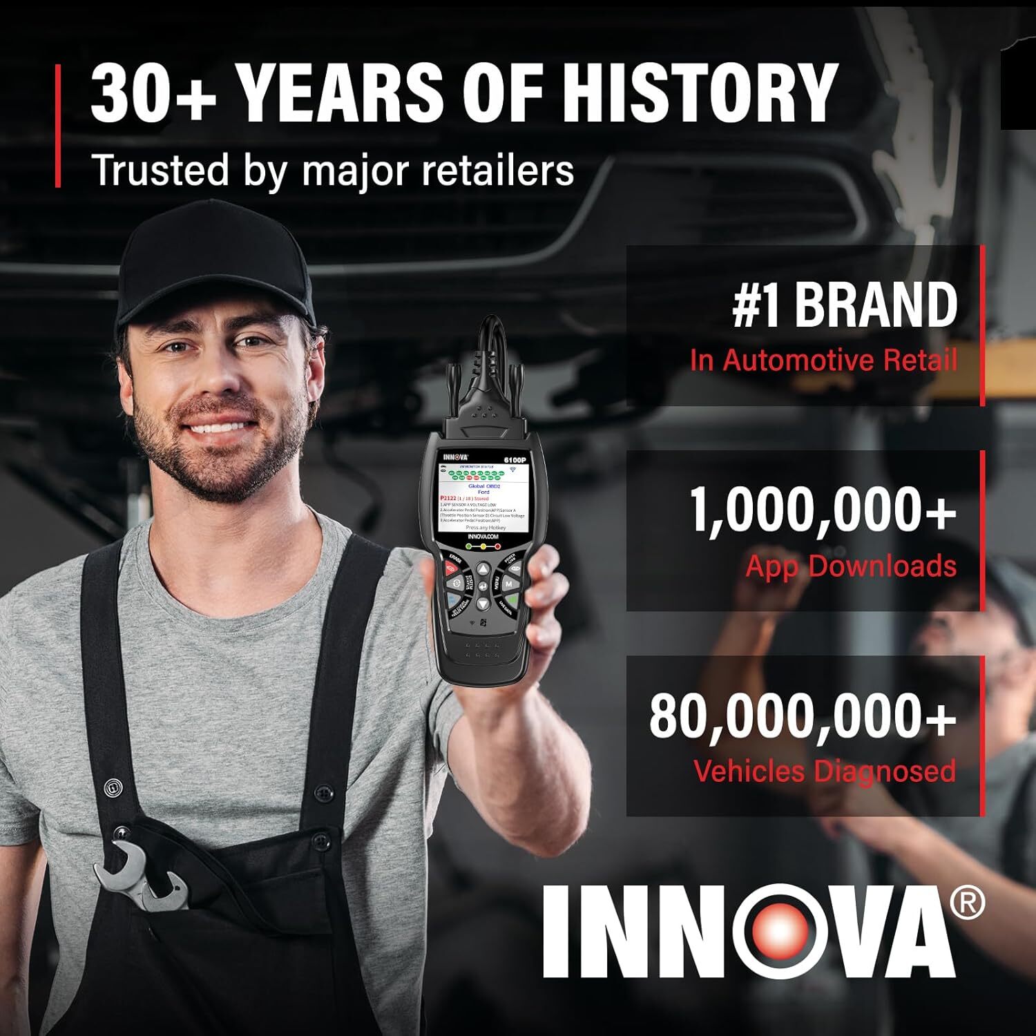 INNOVA 6100P OBD2 Scanner ABS SRS Diagnostic Code Reader Battery Test ...