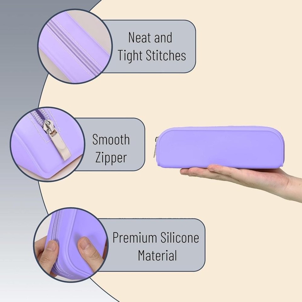 Silicone Pouch, Aesthetic Purple Pencil Bag, Small Makeup Pouch Simple ...