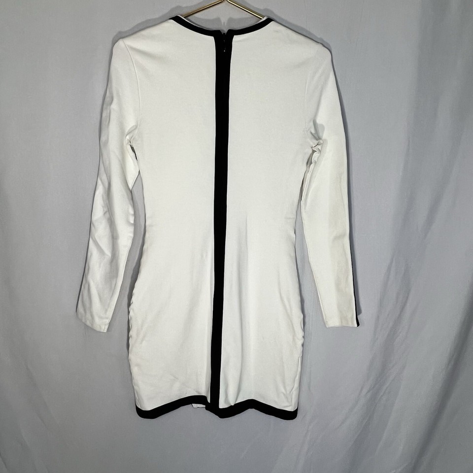 Bebe black ivory white colorblock ponte long sleeve top dress Sz S ...