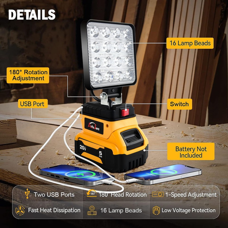 LED Work Light for Dewalt 20V Battery,90W Flood Light Torch for ...