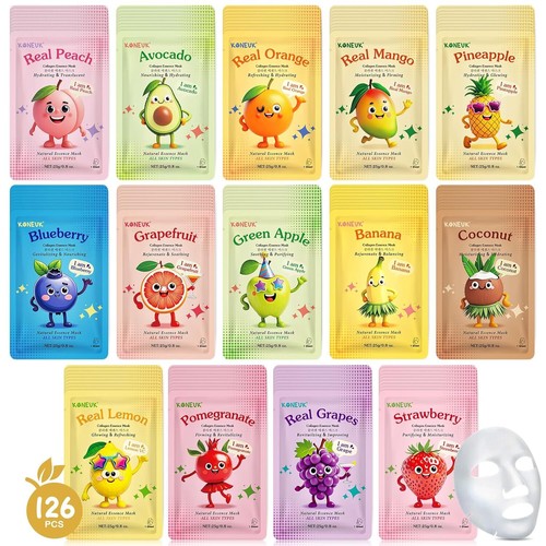 126 Pack Sheet Hydrating Face Masks Skincare for Women, Bulk Fruit Face ...