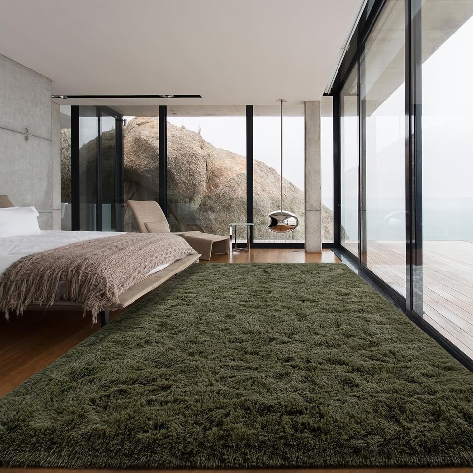 Fluffy Area Rug Soft Plush Shaggy Olive Green Carpet for Living ...