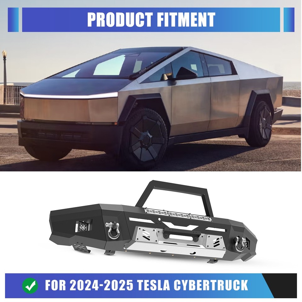 Front Bumper For 2024-2026 Tesla Cybertruck Bumper w/Bull Bar & Winch ...