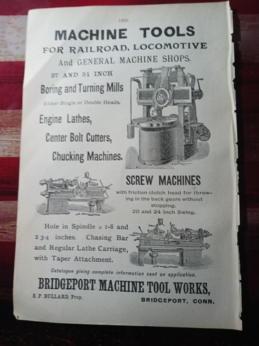 1890 Print Advertising BRIDGEPORT MACHINE TOOL WORKS for Railroad Train ...