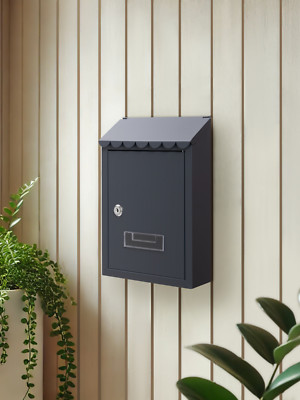 Grey Post Box Wall Mounted Letter Box Steel Outdoor Mailbox Loackable ...