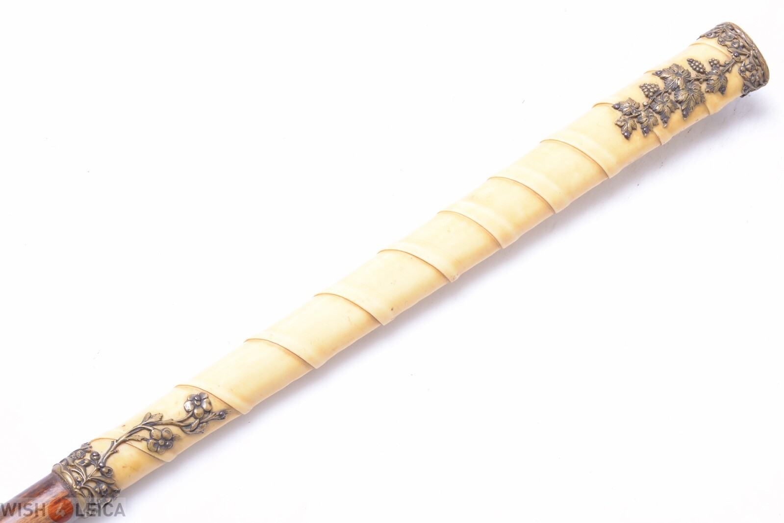 ANTIQUE CANE WALKING STICK COPPER GRAPE & FLORAL IV… - Gem