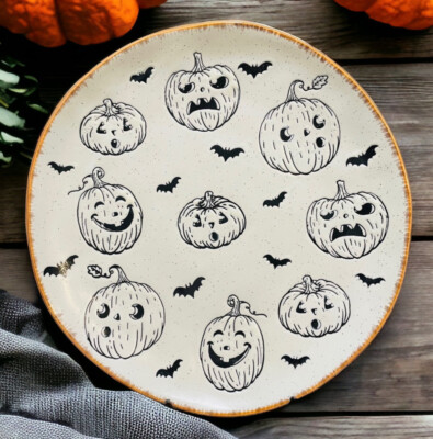 x4 Eli + Ana Ceramic Jack o Lantern Pumpkin and Bat Halloween Dinner ...