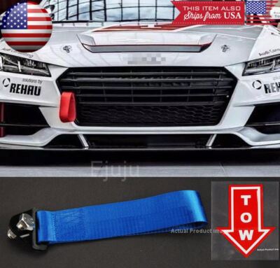 Blue Bumper Crash Beam Nylon Tow Hook Strap w/ Red Tow Arrow Sticker ...