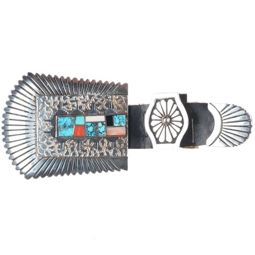 Alvin/Lula Begay Navajo sterling silver channel inlay ranger belt ...