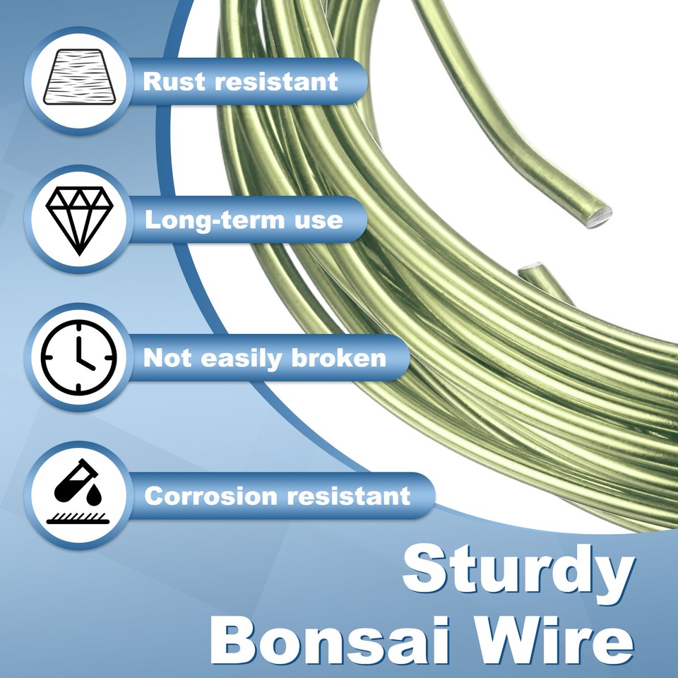 2 Roll Bonsai Wire 1.5mm Each Roll 32.8ft Anodized Aluminum, Green ...