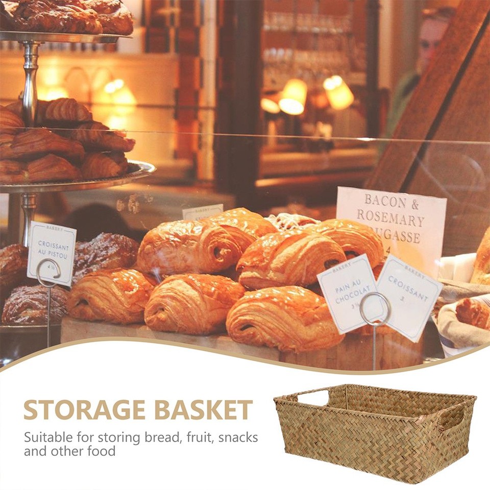 Straw Bread Basket Sturdy Jewelry Container for Snacks Storage Desktop ...
