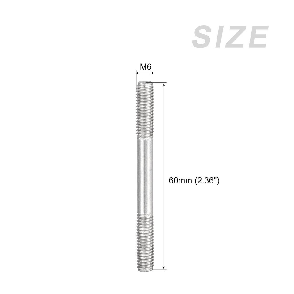 10pcs Double Ended Stud M6 Thread 60mm Length 304 Stainless Steel Bolts ...
