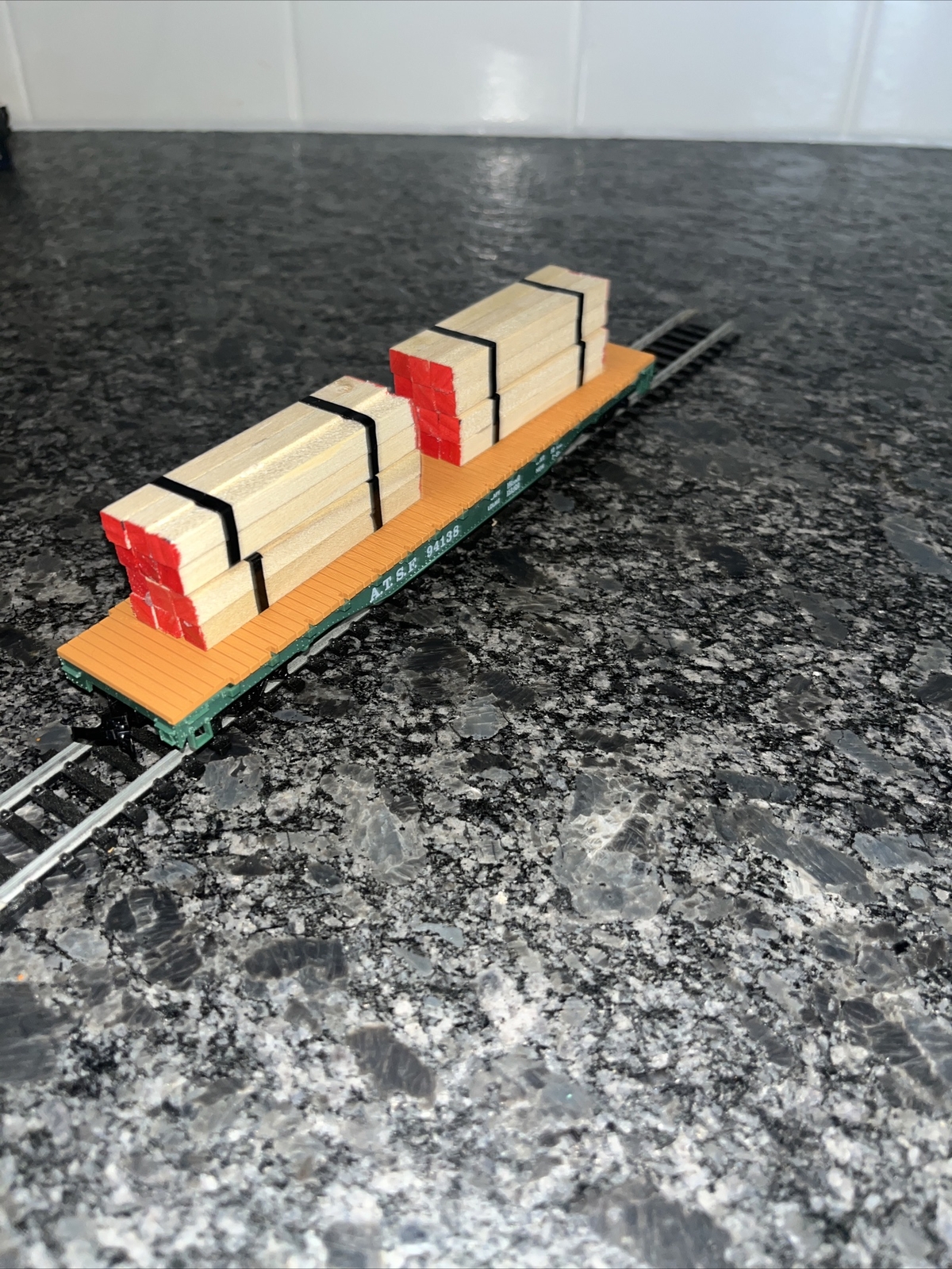 HO Scale Flat Car Thick Beam Real WoodLumber Loads Handmade | eBay