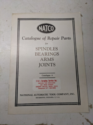 NATCO TOOL SERVICE REPAIR PARTS LIST CATALOG MANUAL SPINDLES BEARING ...