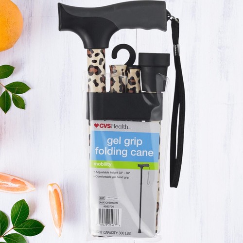 CVS Medical Adjustable Lightweight Folding Cane Black Gel Grip 300 lb ...