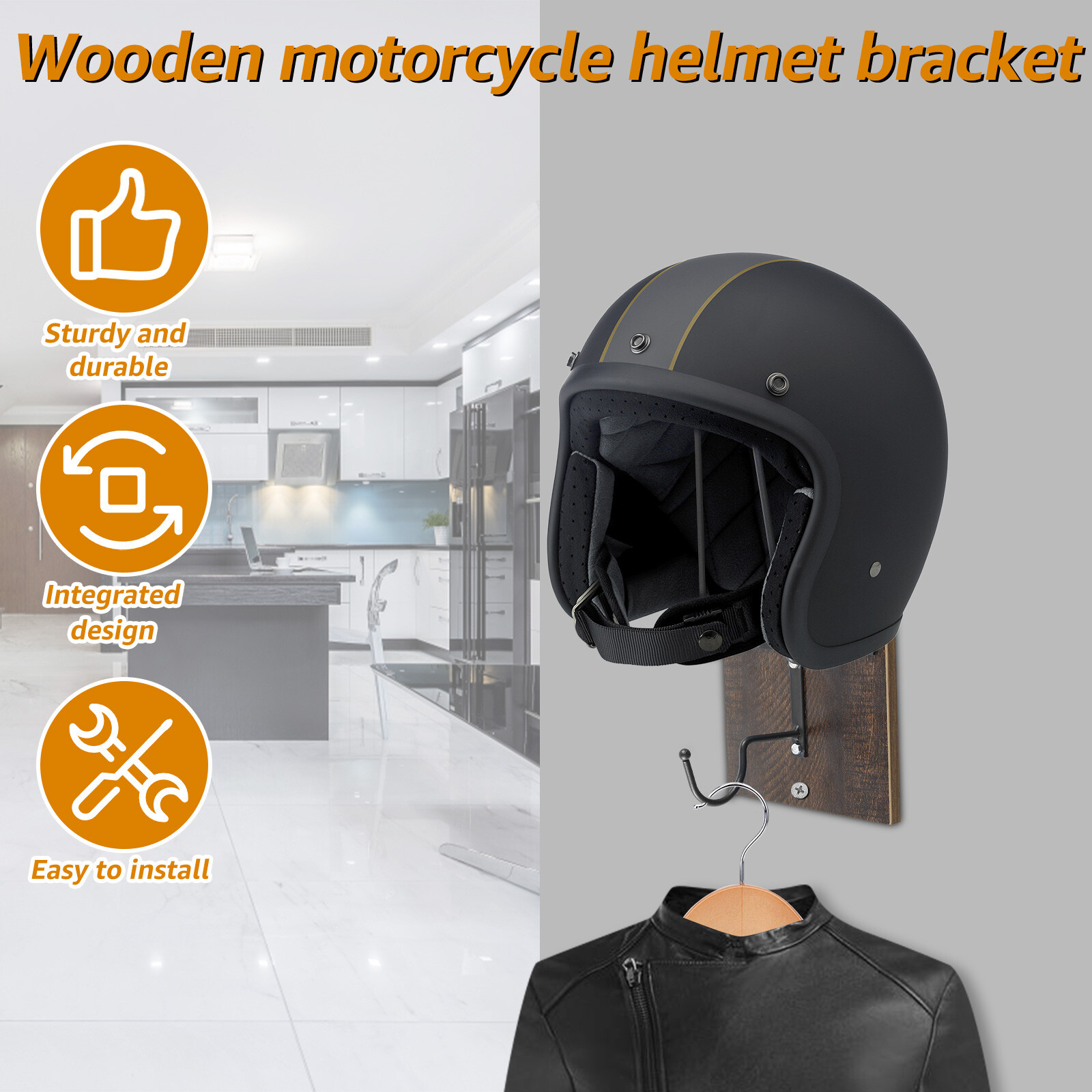 Motorcycle Helmet Holder Wall Mount Helmet Rack with Hook Wooden Helmet ...