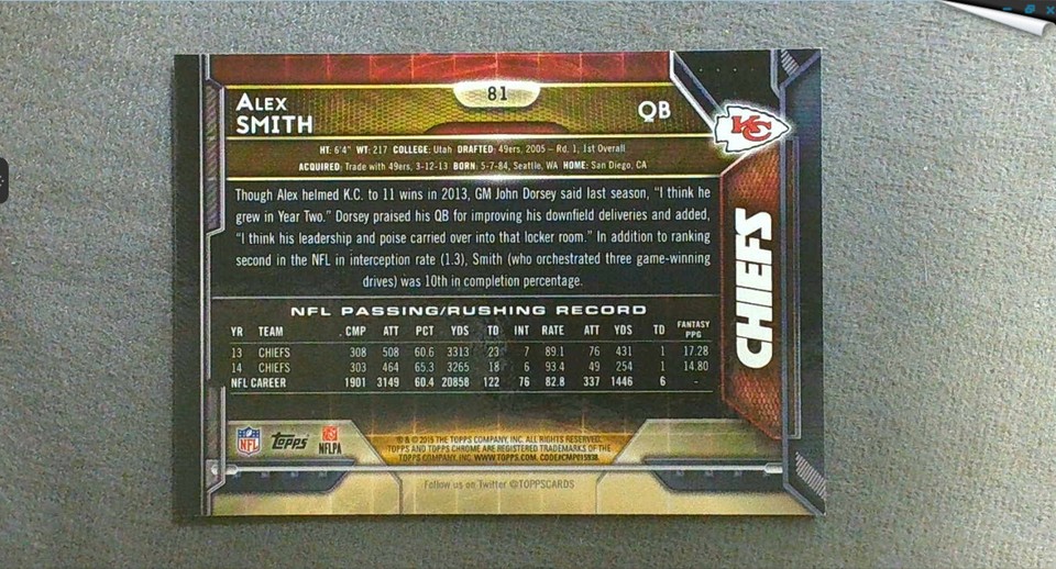 2015 Topps Chrome Refractor #81 Alex Smith Chiefs | eBay