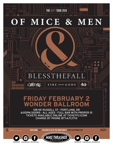 OF MICE & MEN / BLESSTHEFALL 2018 CONCERT TOUR POSTER FOR SEATTLE OR ...