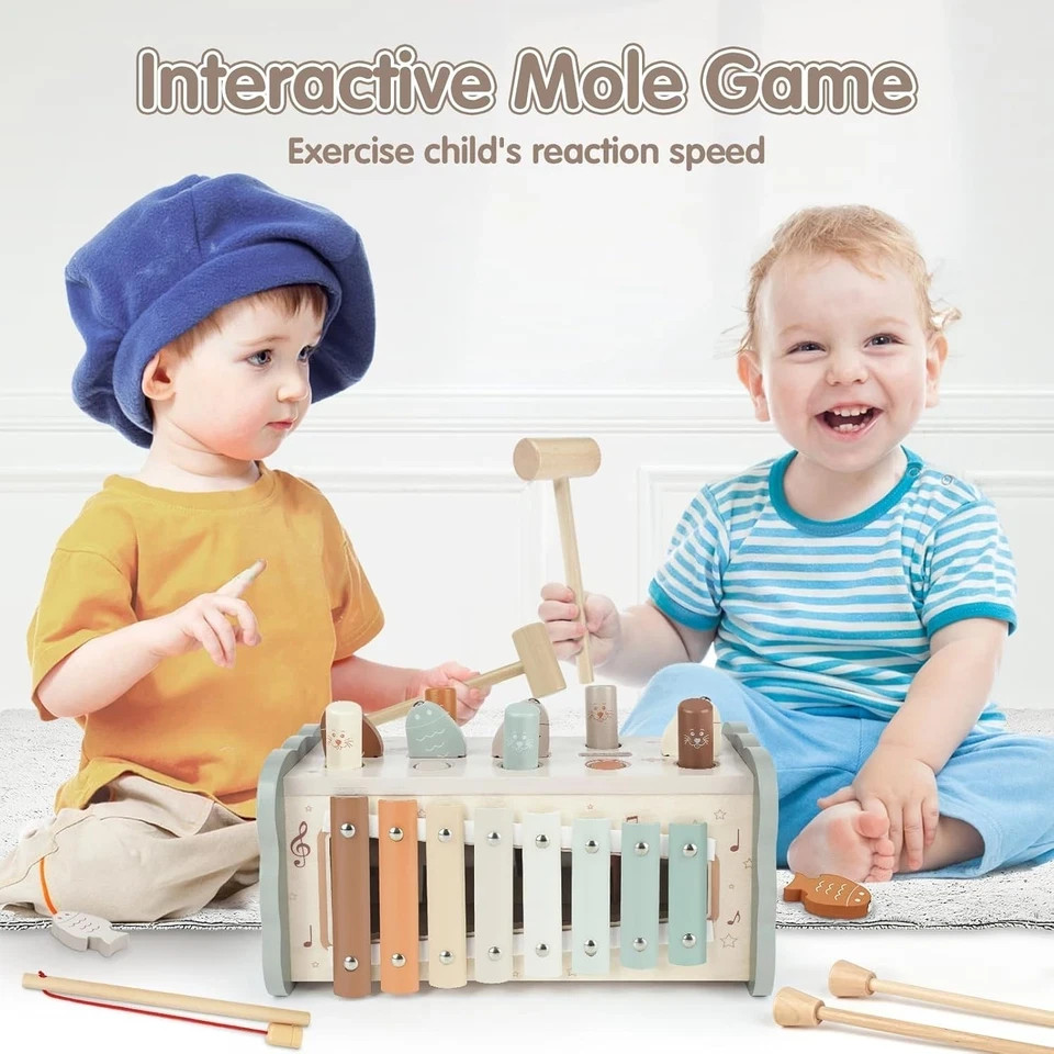 DINORUN Montessori Holzspielzeug Hammerspiel Xylophon Motorik ab 1 Jahr ...