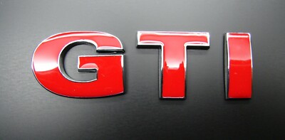RED GTI LETTERS 3D Emblem Decal STICKER SELF ADHESIVE BACK GTI | eBay