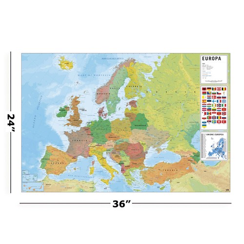 Map Of Europe (Europa) - Poster (Italian Language Map) (Size: 36" X 24 ...