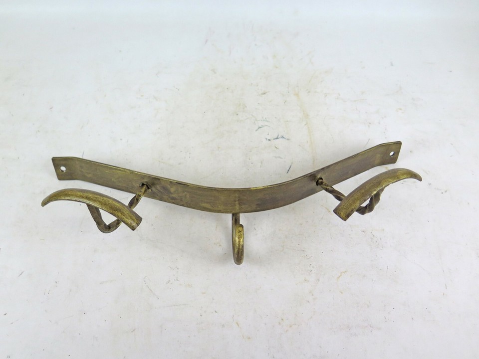 Wall Coat Rack Wrought Iron Golden Two Hooks Vintage CH2 | eBay