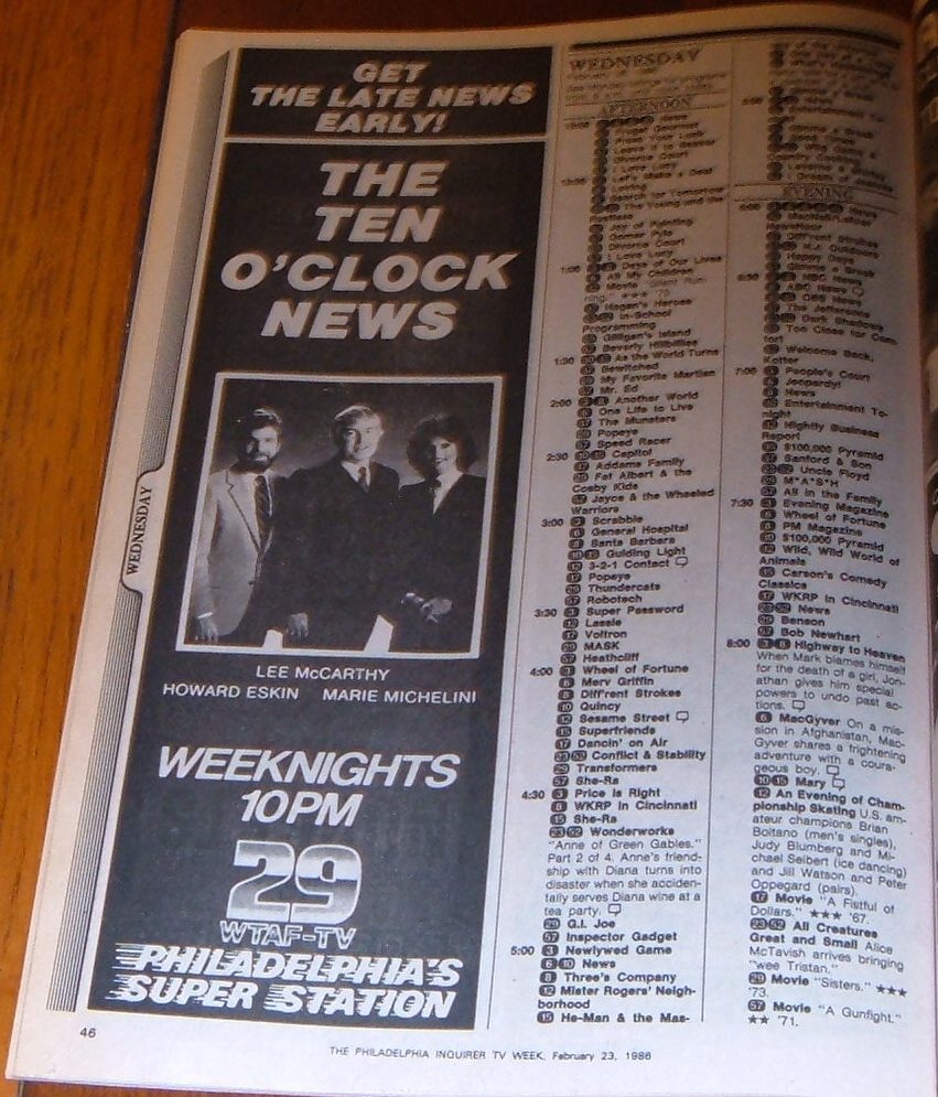 1986 PHILADELPHIA INQUIRER TV GUIDE/KENNY ROGERS/LEE McCARTHY/HOWARD ...