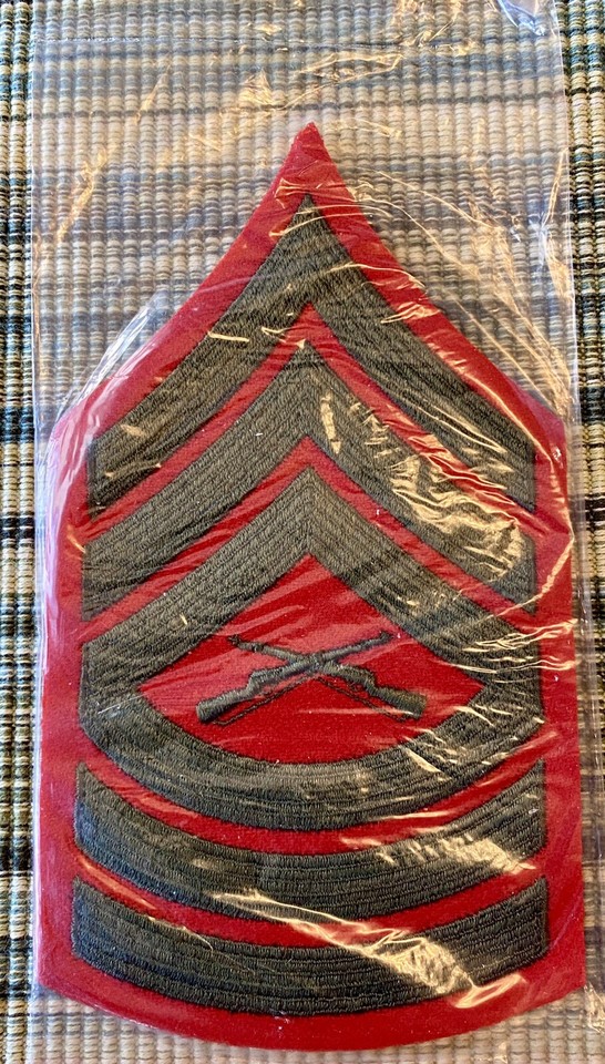 One pair of USMC Chevrons Master Sergeant green on red Marine Corps ...