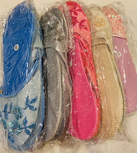 Womens Chinese Mesh Slippers Slides Slip On Sandal House Shoe Floral ...