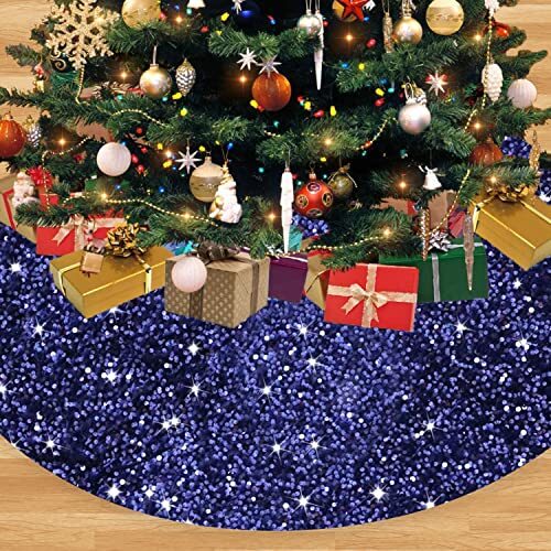 Christmas Tree Skirt Sequined Velvet Tree Mat Christmas 48 Inch Navy ...