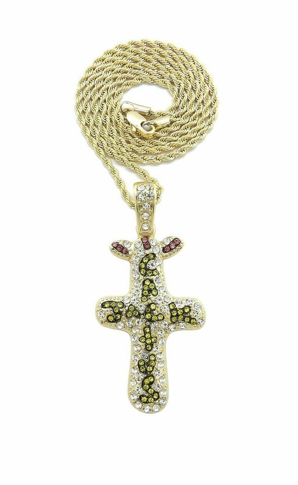 Travis Scott Cactus Jack Cross Pendant 18" 20" 24" Cuban Box Rope Chain ...