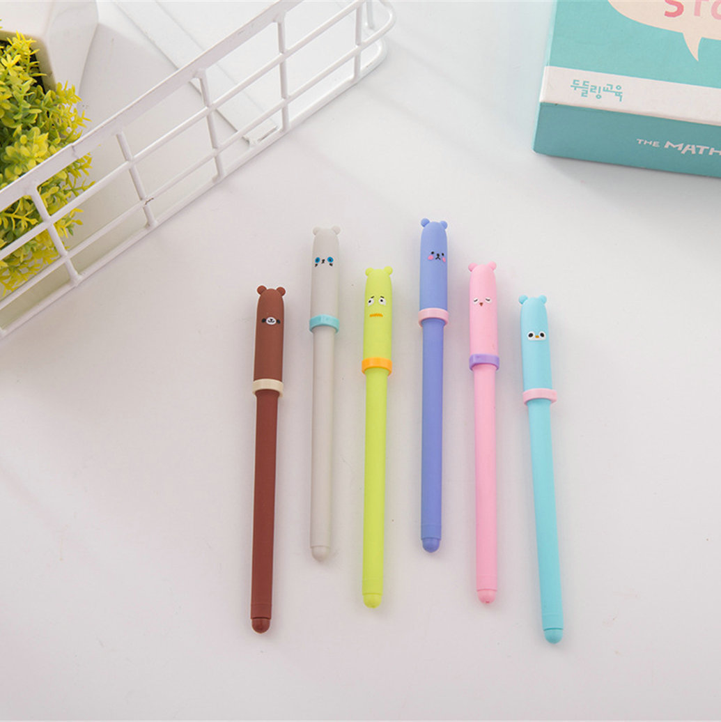 6pcs Cute Cartoon Kawaii Animal Ears Gel Ink Roller Ball Point Pen ...