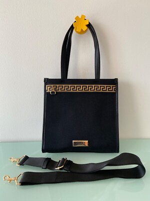 Versace Fragrances Canvas Bag Black Gold Travel Purse Handbag Shoulder ...