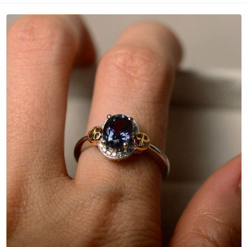 Natural Alexandrite Ring Engagement Ring Oval 925 Sterling Silver Ring ...