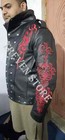 Gothic Dragon Leather Jacket - Black with Red Embroidery, Steampunk ...