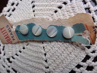 1072) Four Vintage Tiny White Pearl Buttons Attached To Torn Age Soiled ...