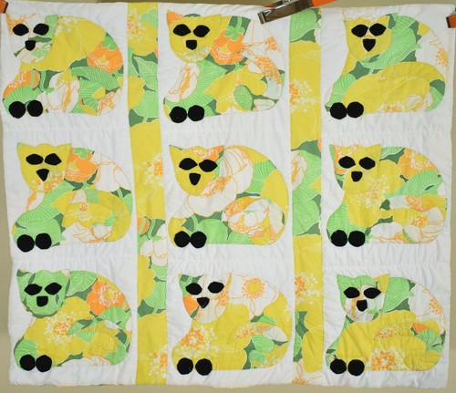 Folky Mid-20th Century Cat Applique Crib Quilt ~Great Colors! | eBay