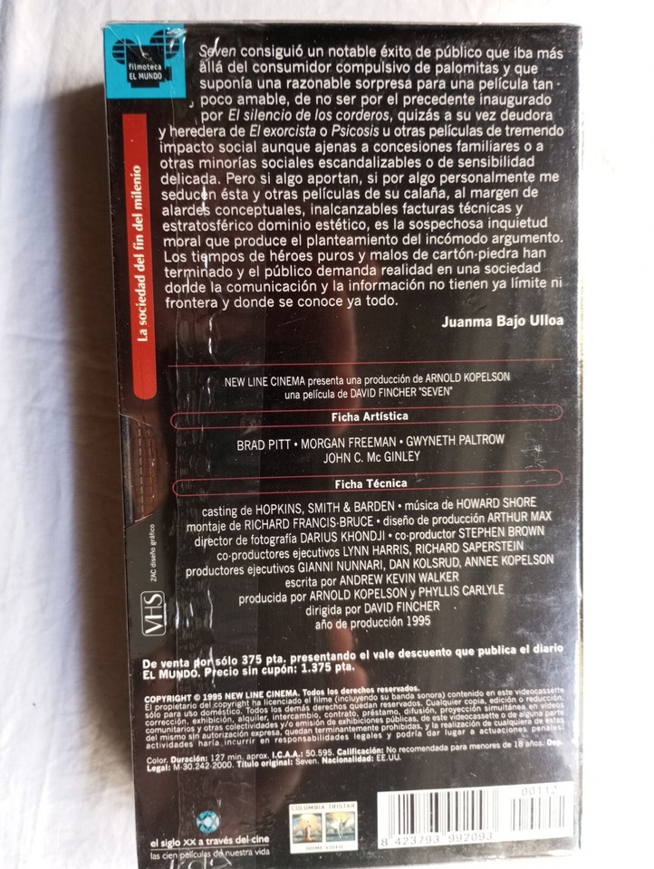 Seven Brad Pitt Morgan Freeman - VHS Tape Spanish | eBay