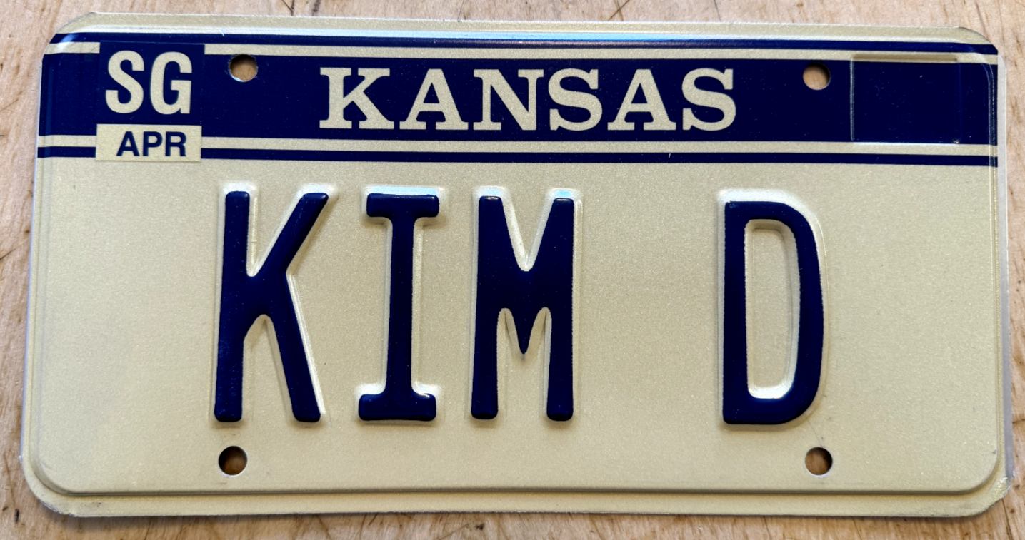 KANSAS VANITY LICENSE PLATE " KIM D " KIMBERLY DAVIS DOUGLAS DAVIDSON ...