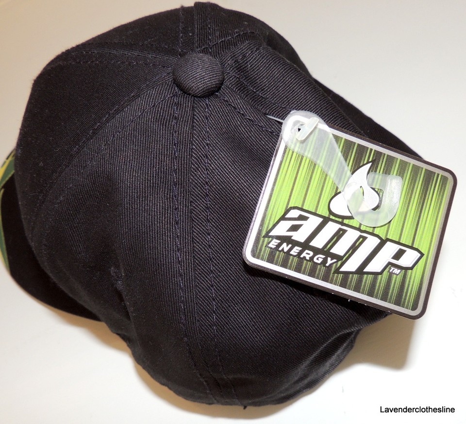 Amp Energy Drink Racing Adjustable Ball Cap Hat NEW Black & Green RARE ...