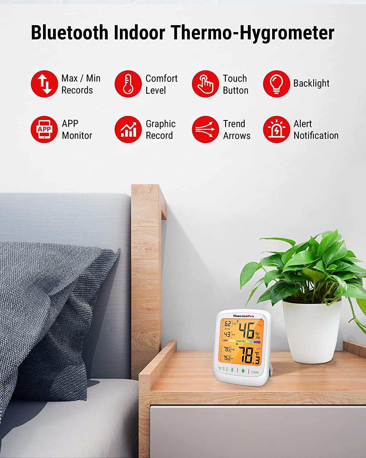 ThermoPro TP359 Bluetooth Wireless Thermometer Hygrometer and Humidity ...