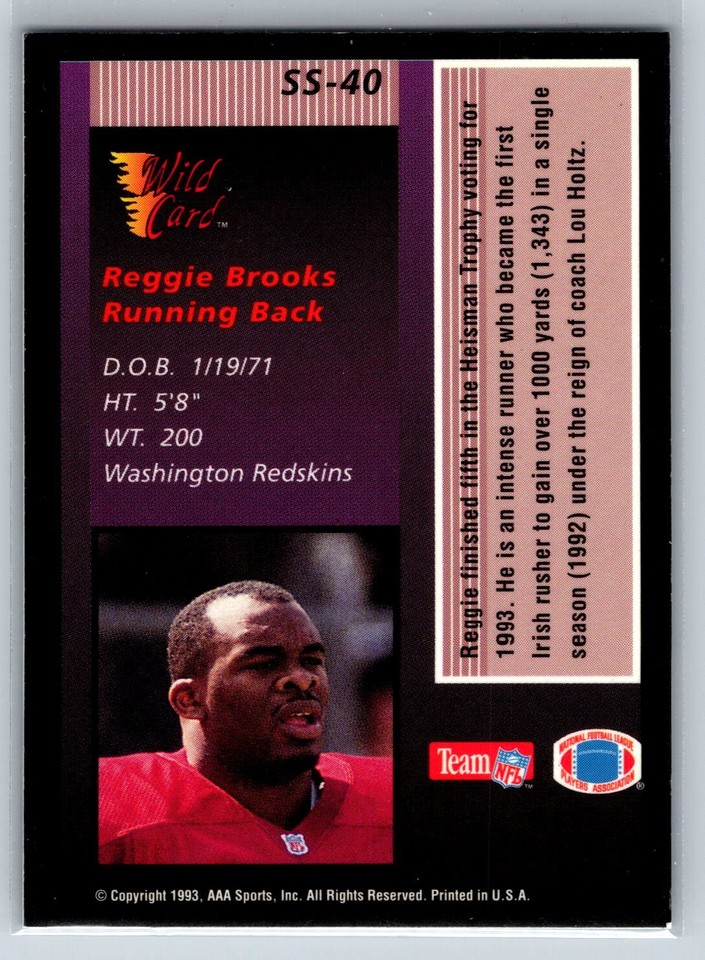 1993 Wild Card Reggie Brooks Rookie Stat Smashers Rookies RC #SS-40 | eBay