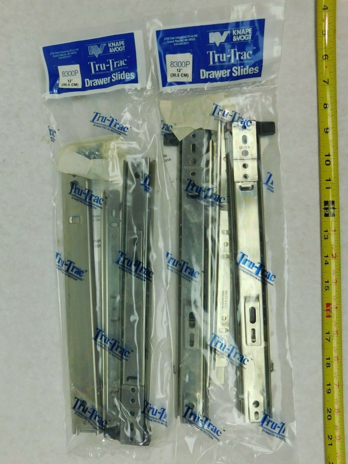 2 SETS! Knape & Vogt KV 8300 12" Side Mount 3/4 Extension Drawer Slide ...