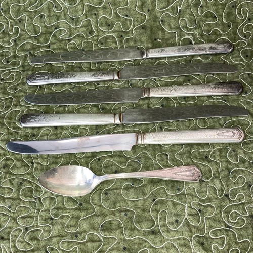 Beacon Silver Plate lt 6 pcs 5 knives w/stainless blades, 1 teaspoon | eBay