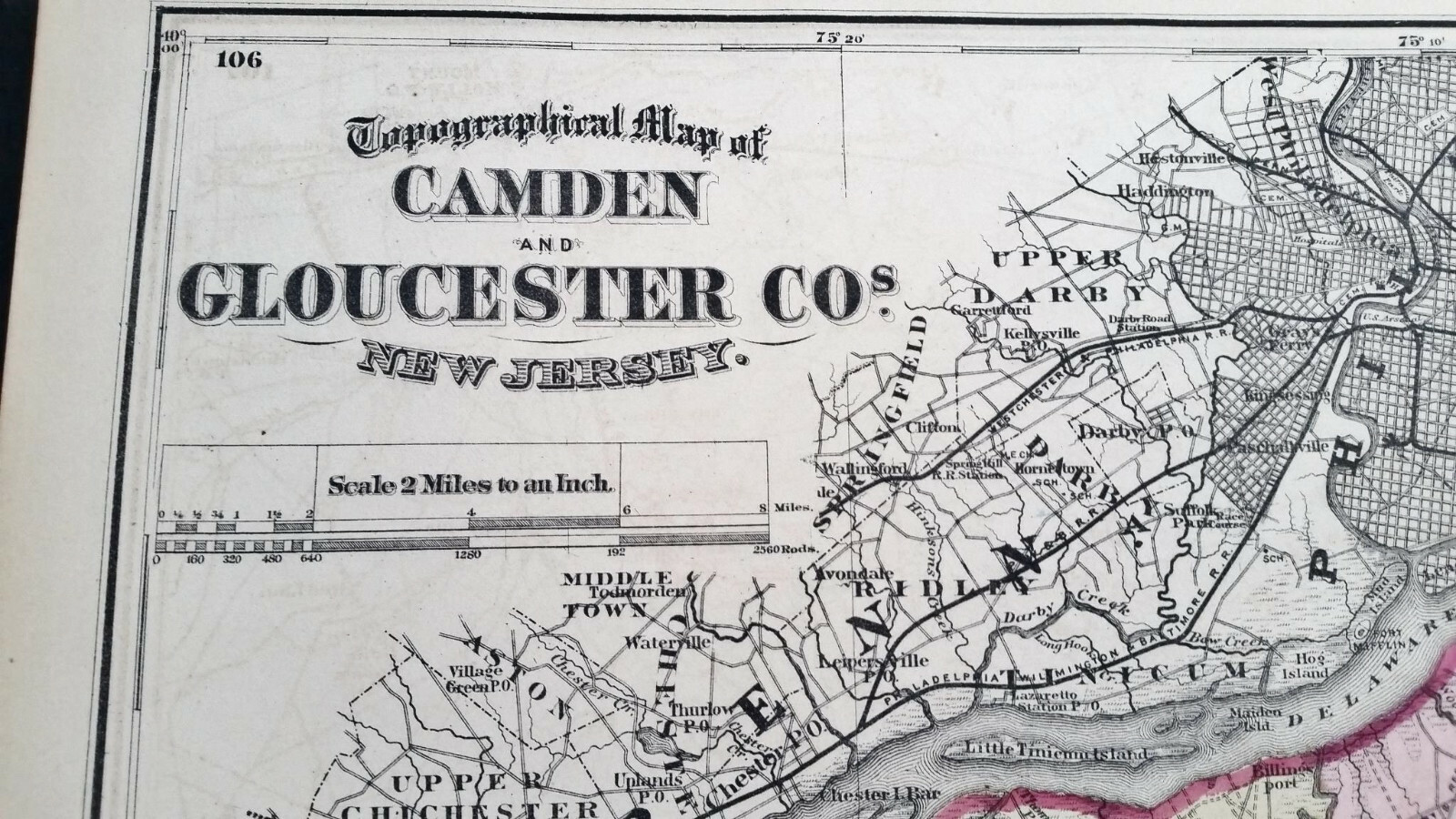 GLOUCESTER COUNTY - CAMDEN NJ, Antique Wall Map, 1872 Original | eBay